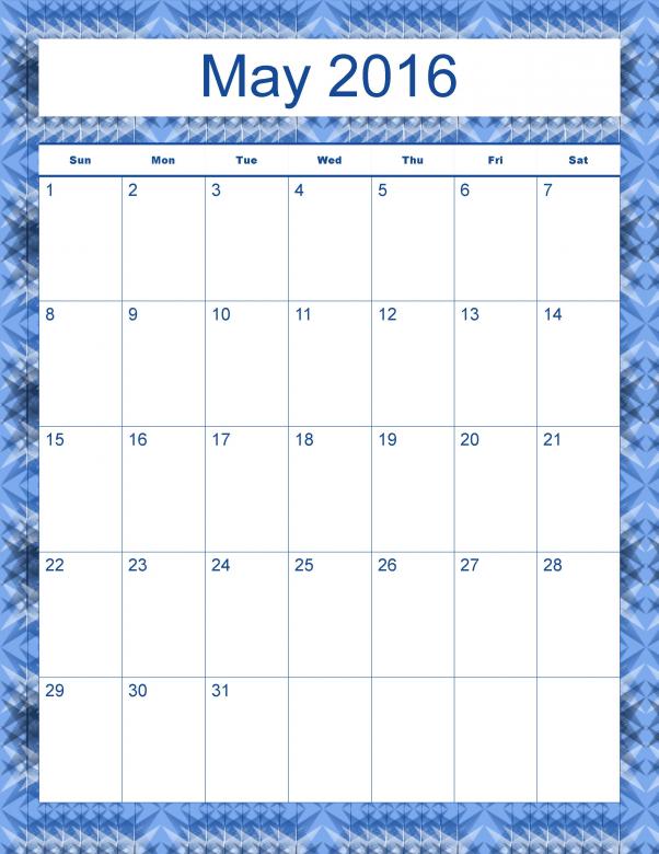 May 2016 Free Calendar 2016 Year Calendar. May. Isolated 3D Image