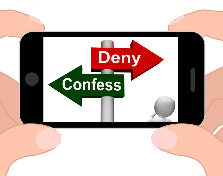 Confess Deny Signpost Displays Confessing Or Denying Guilt Innocence ...